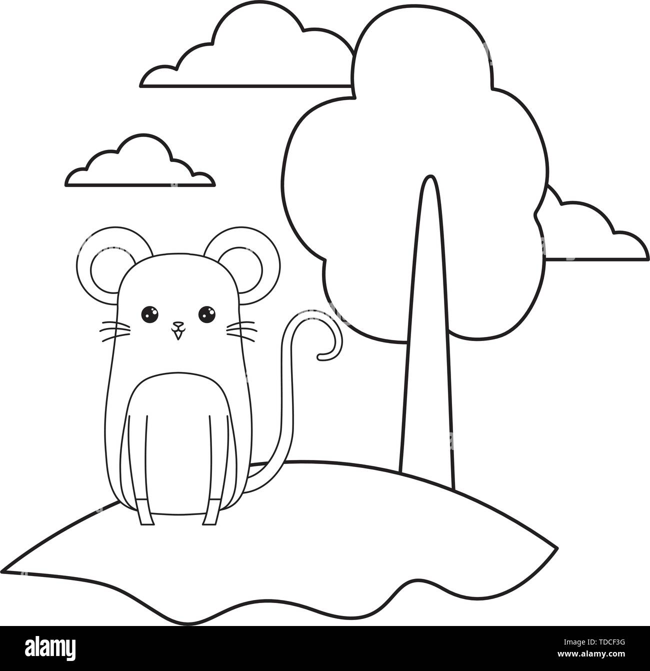 cute mouse animal in landscape vector illustration design Stock Vector ...