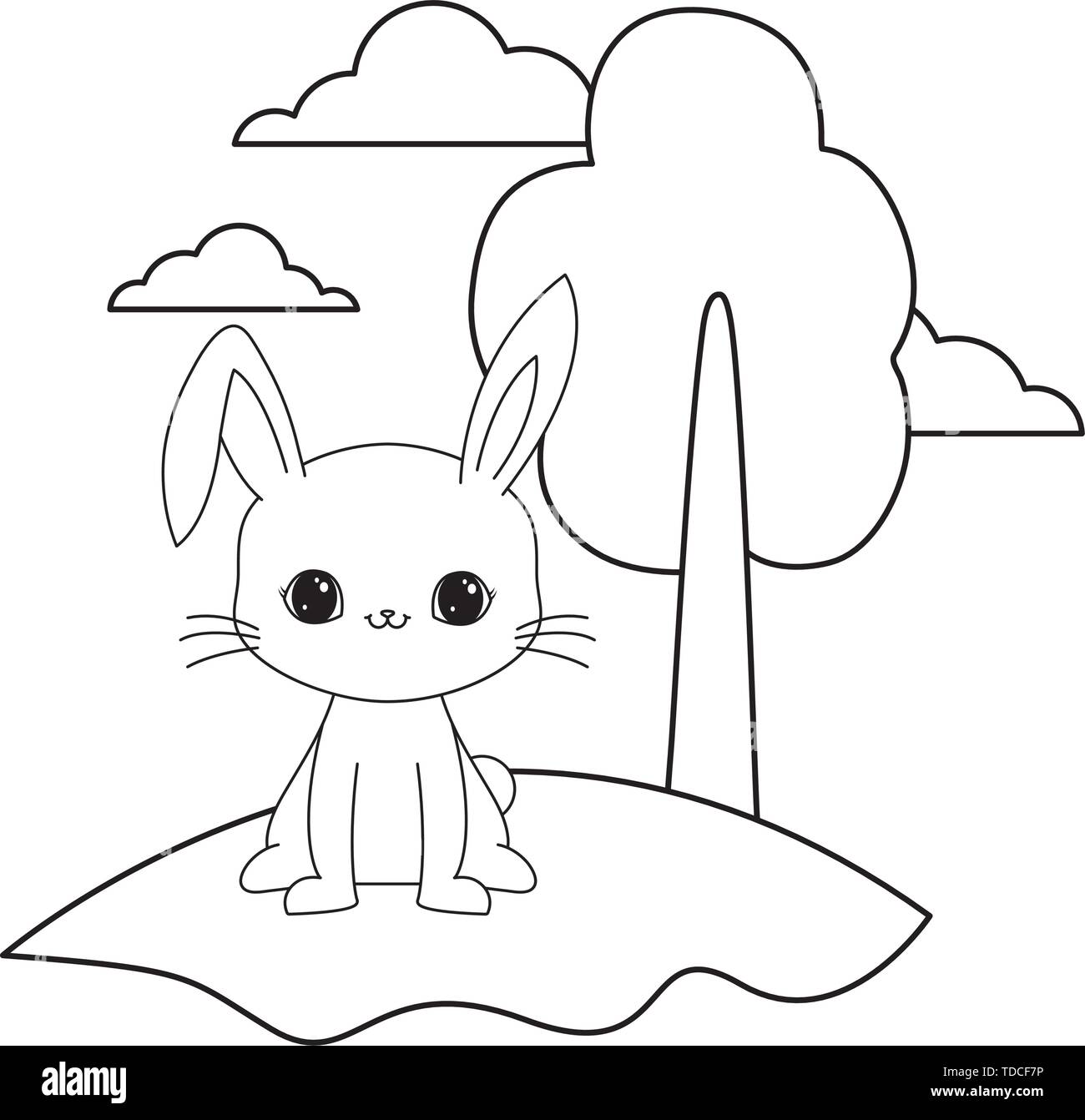 cute rabbit animal in landscape vector illustration design Stock Vector ...
