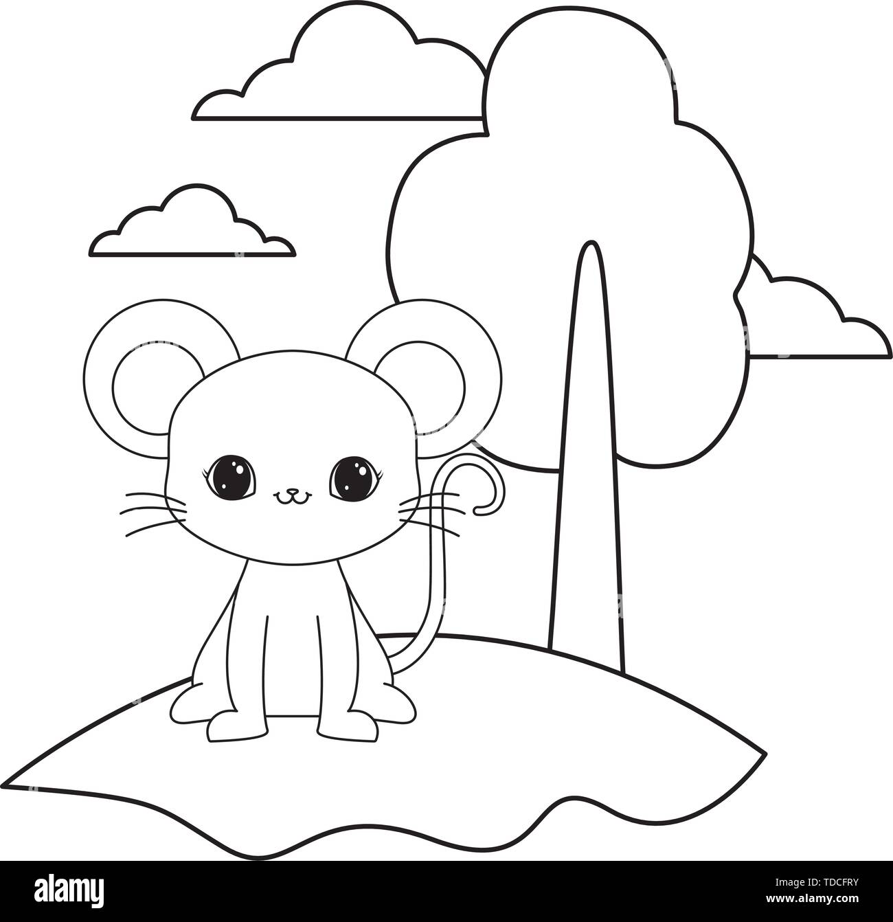 cute mouse animal in landscape vector illustration design Stock Vector ...