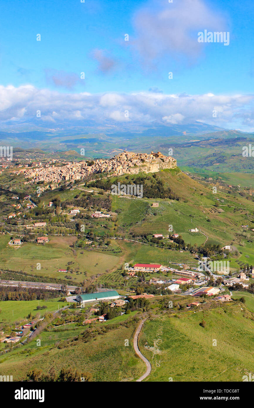 Beautiful Sicilian village Calascibetta photographed from nearby Enna ...