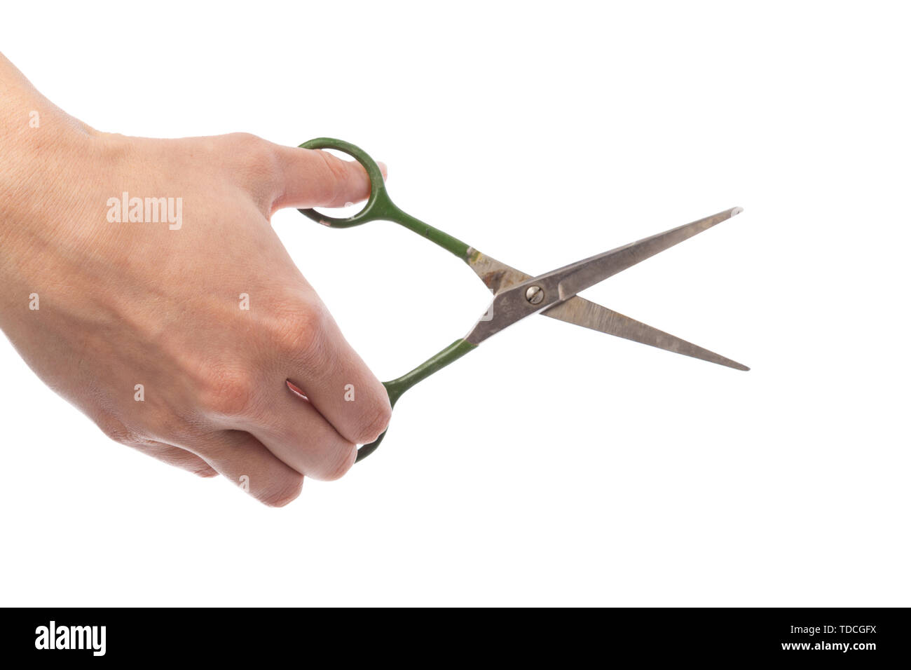 Female hand holding scissors, isolated on white background Stock Photo ...