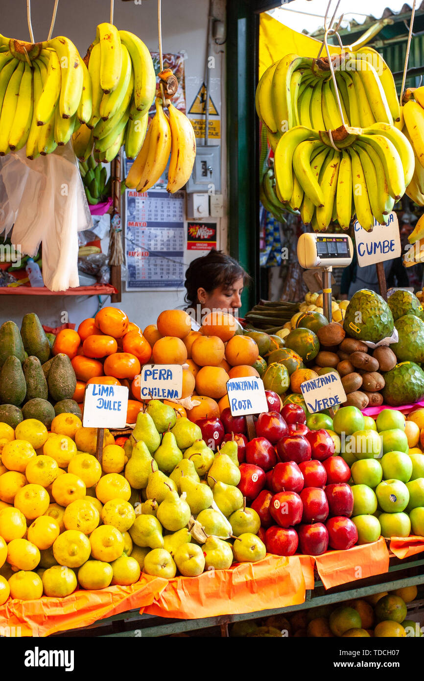 Lima / Peru - May 20.2008: View on the market stand filled with ...