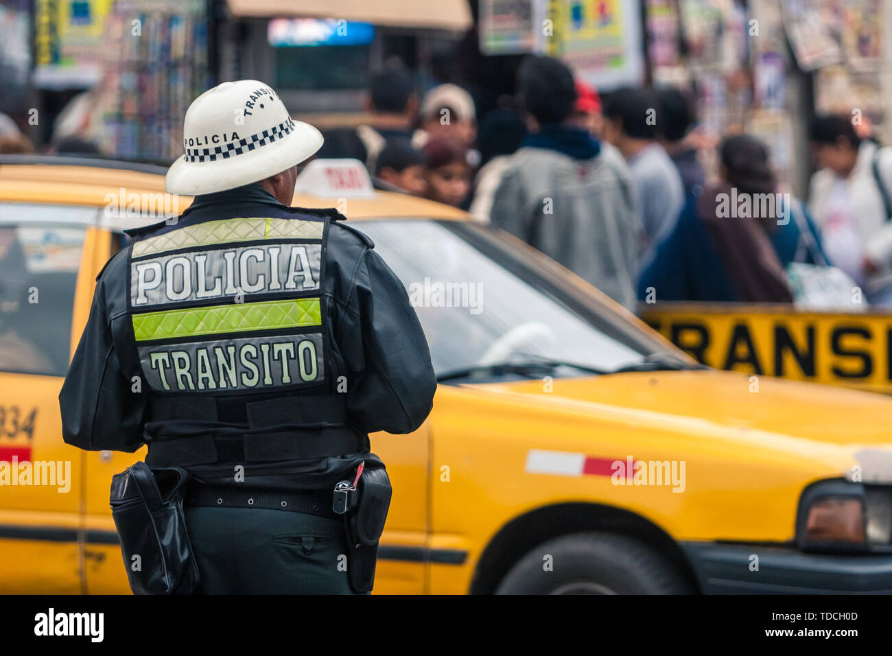 Lima / Peru Jun 13.2008: Peruvian Policeman in the uniform controlling ...