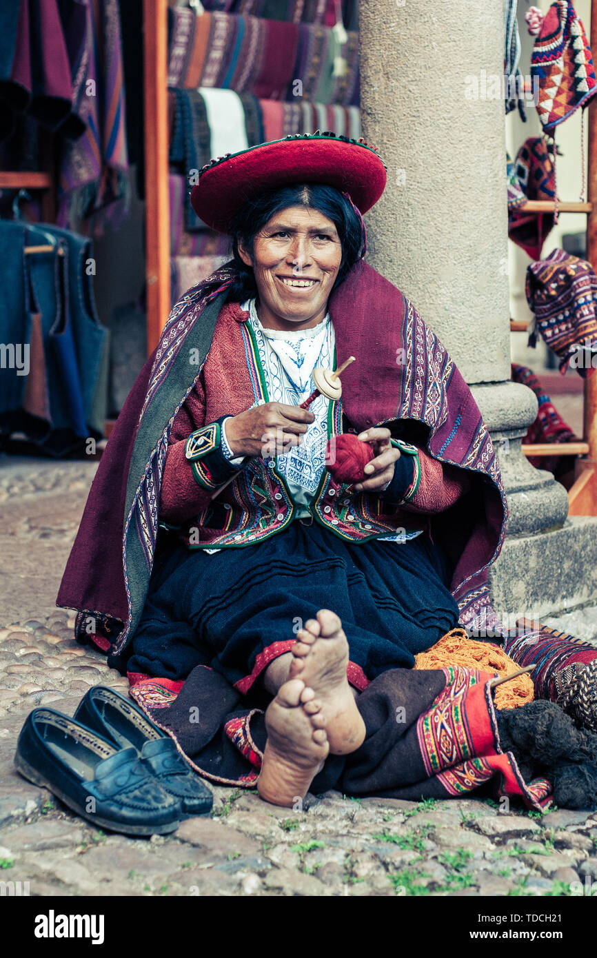 Cusco / Peru - May 26.2008: Portrait of a sewer woman, seamstress ...