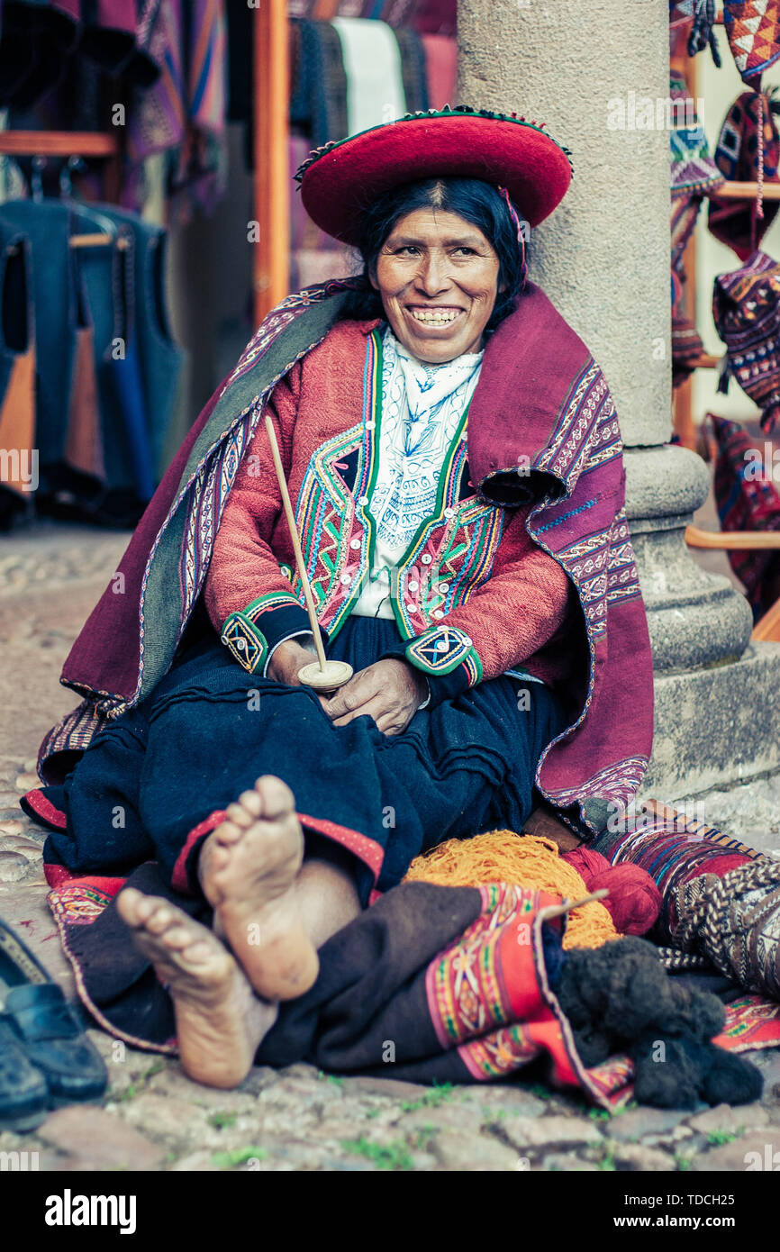 Cusco / Peru - May 26.2008: Portrait of a sewer woman, seamstress ...