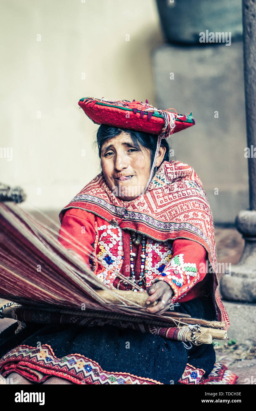 Cusco / Peru - May 26.2008: Portrait of a sewer woman, seamstress at ...