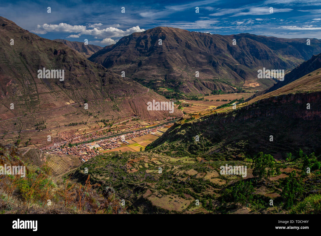 Spectacular view on the Sacred Valley near by the Cusco / Cuzco city in ...