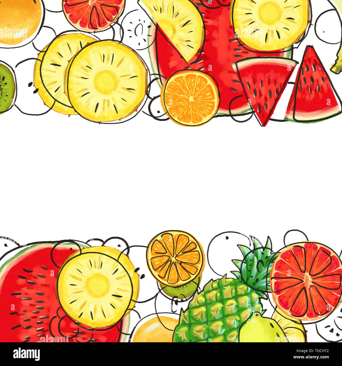 Hand drawn Exotic Fruit border isolated on white background Stock Photo ...