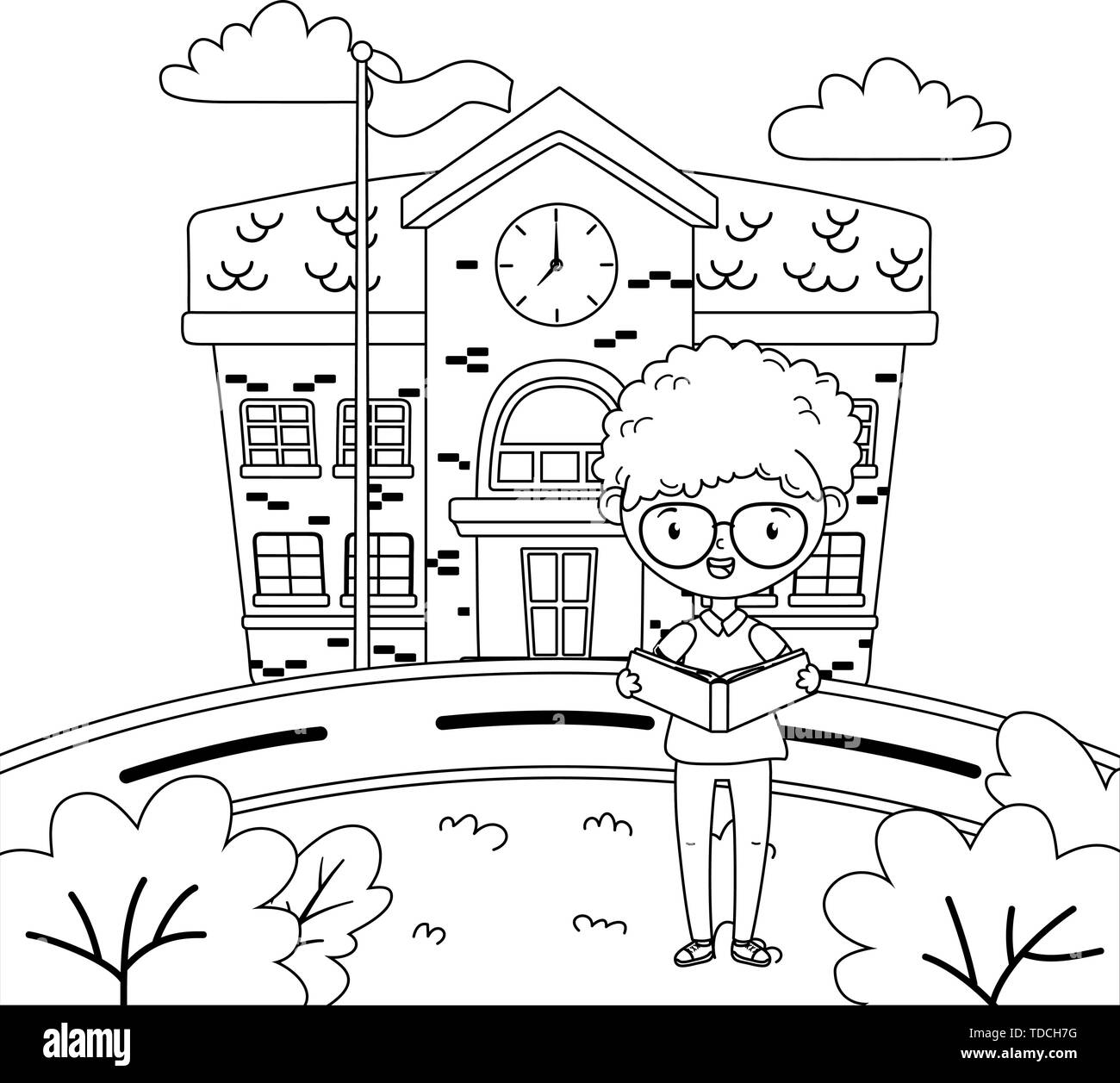 School building and boy cartoon design, Education lesson study learning ...