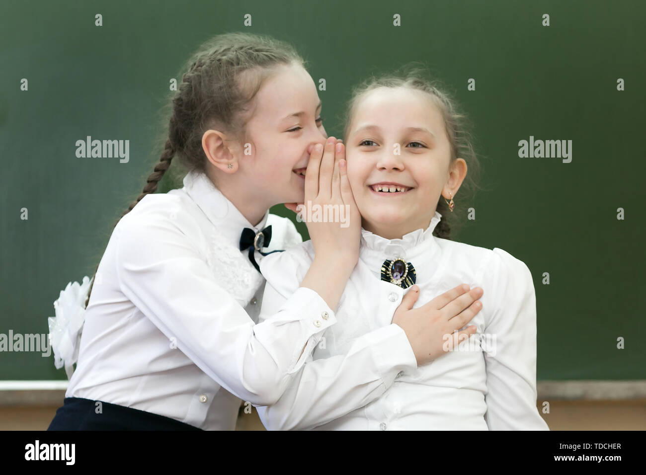 Schoolgirls classmates share their secrets of secrets telling a whisper ...