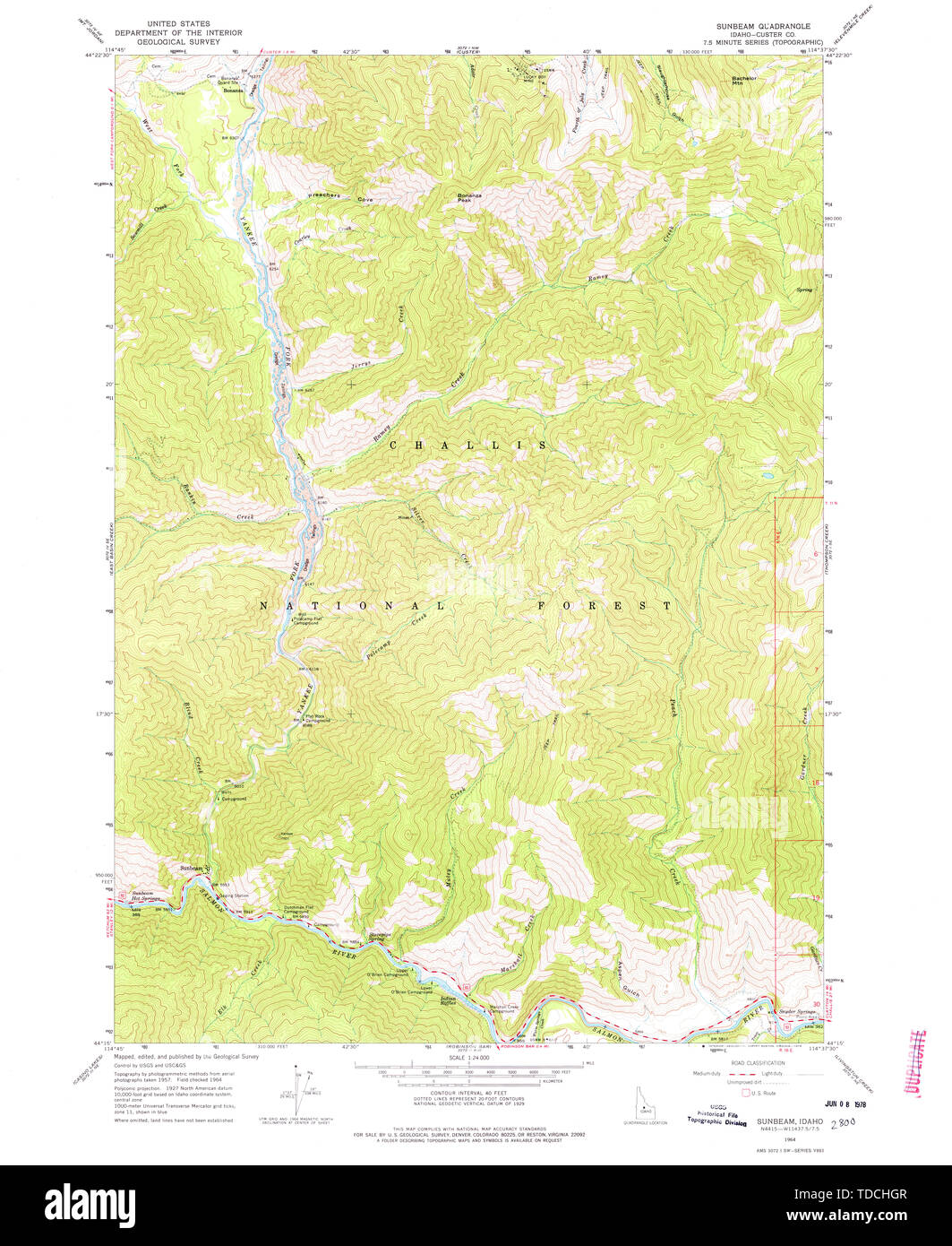 USGS TOPO Map Idaho ID Sunbeam 238374 1964 24000 Restoration Stock ...