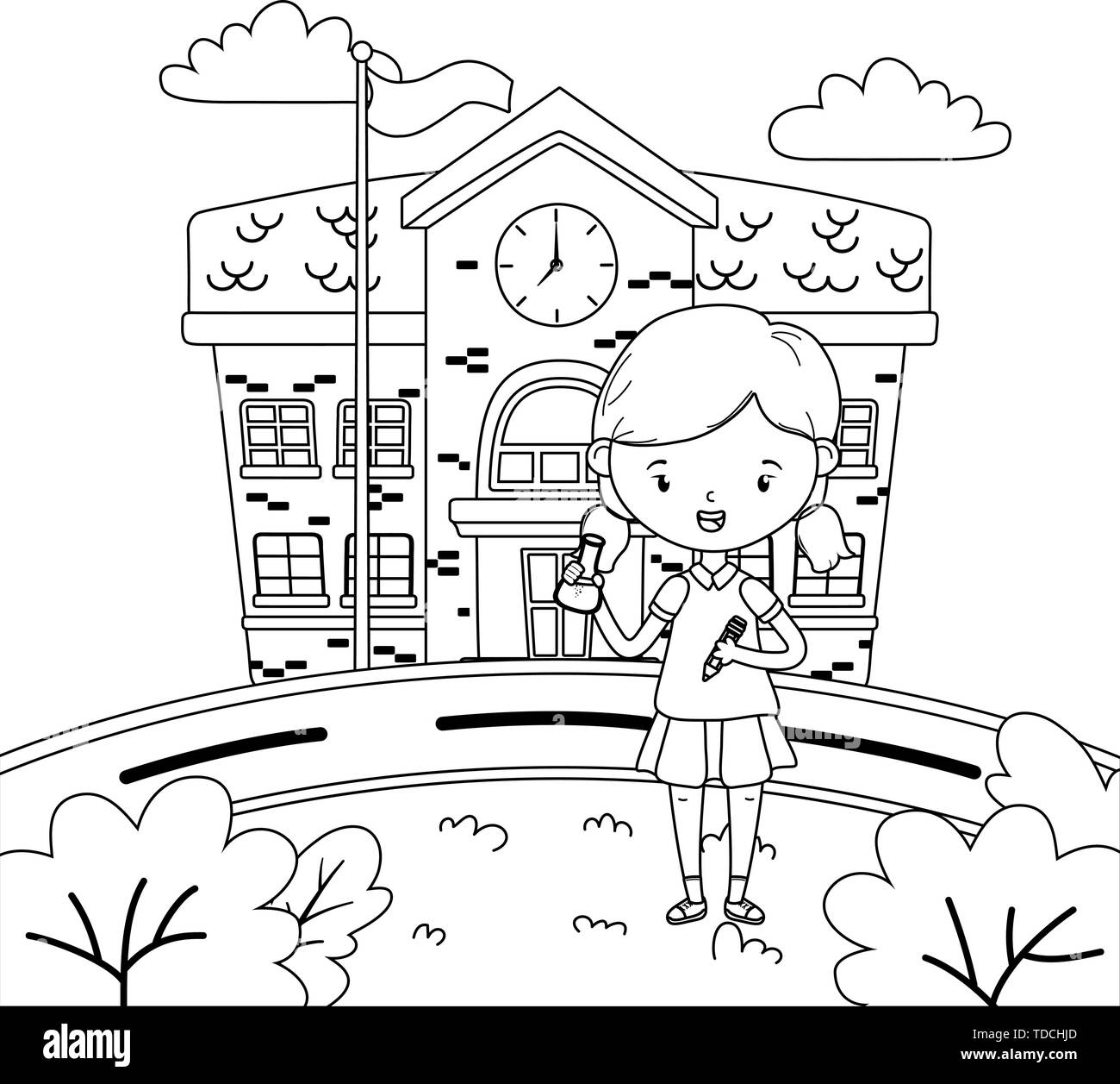 School building and girl cartoon design, Education lesson study ...