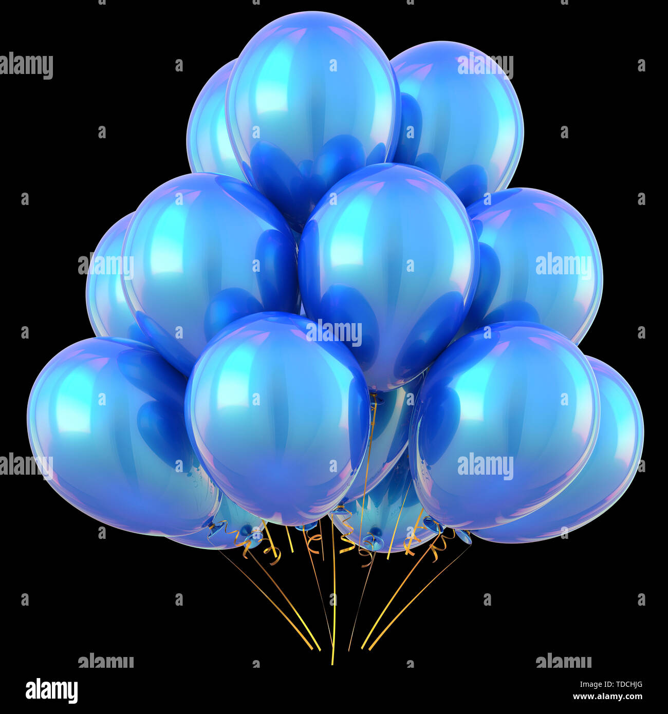 Party balloons blue happy birthday decoration cyan glossy. Holiday ...
