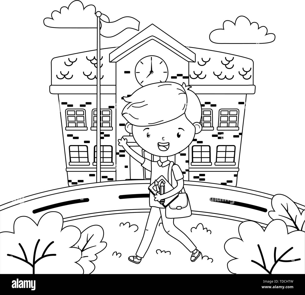 School building and boy cartoon design, Education lesson study learning ...