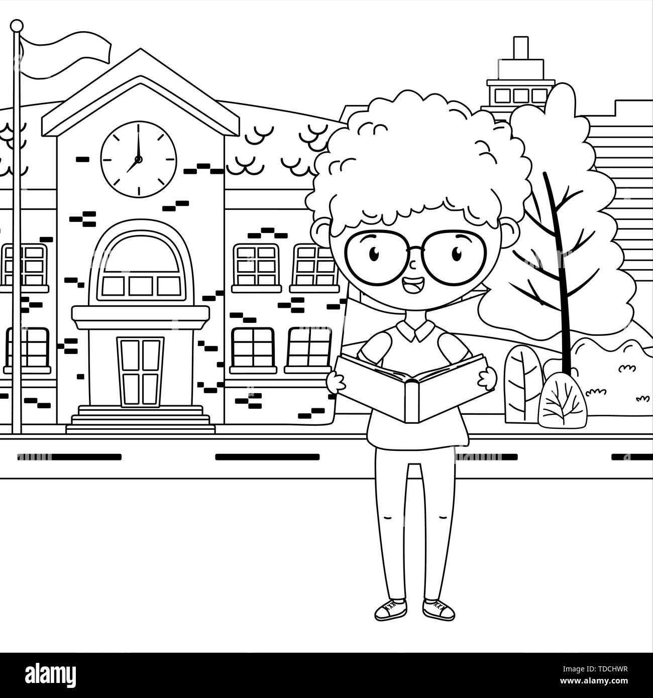 School building and boy cartoon design, Education lesson study learning ...