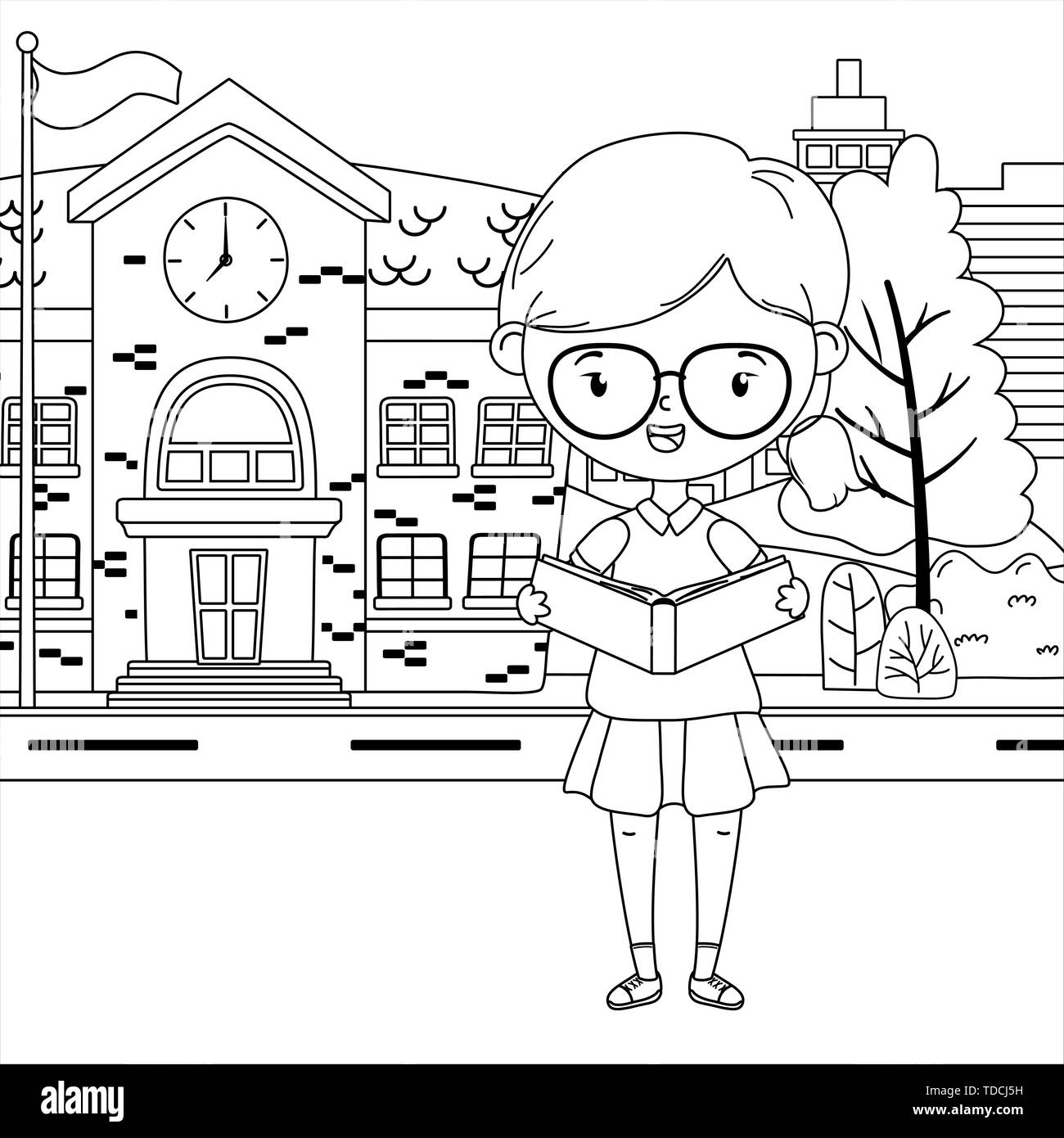 School building and girl cartoon design, Education lesson study ...