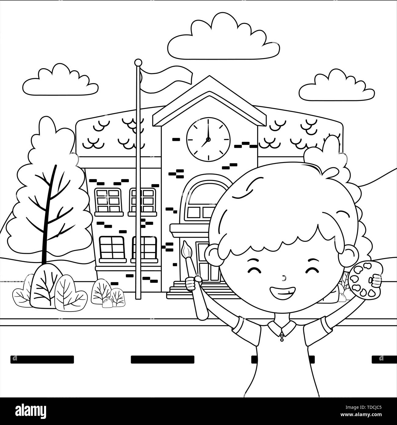 School building and boy cartoon design, Education lesson study learning ...