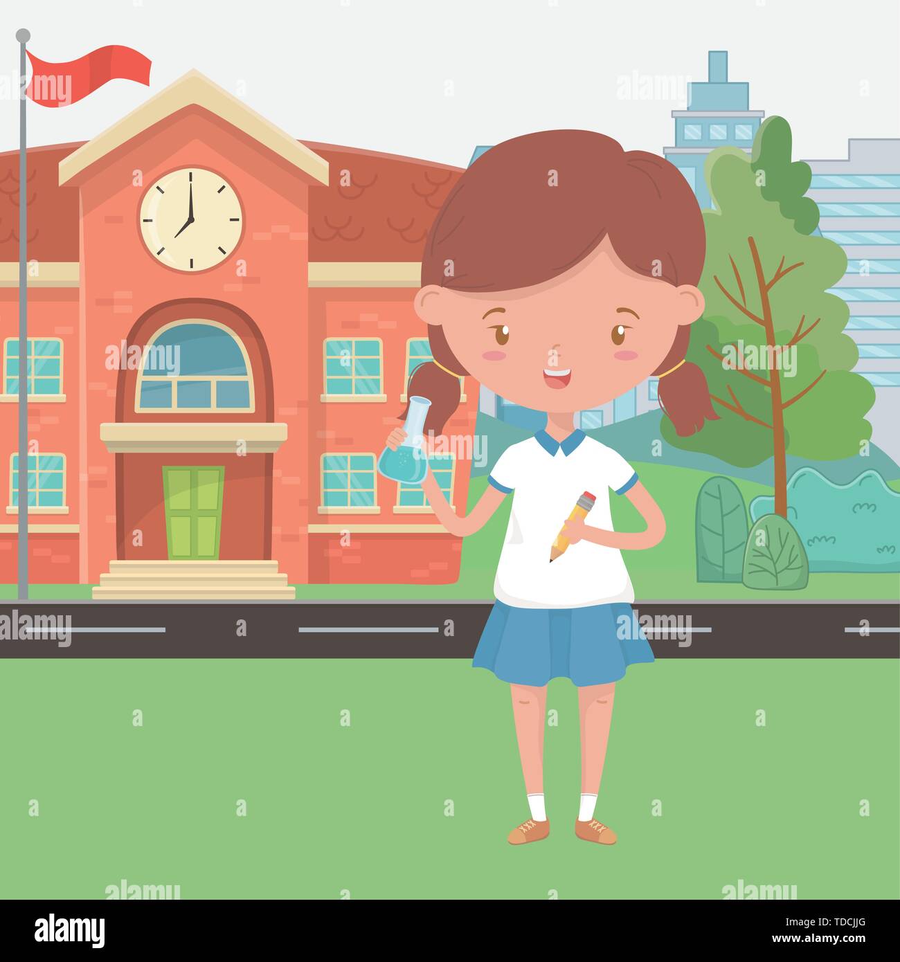 School building and girl design, Education lesson study learning ...