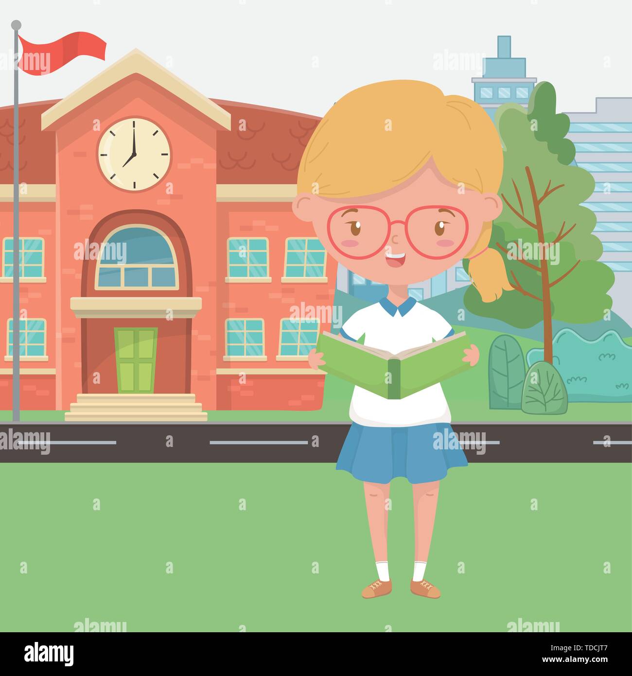 School building and girl design, Education lesson study learning ...