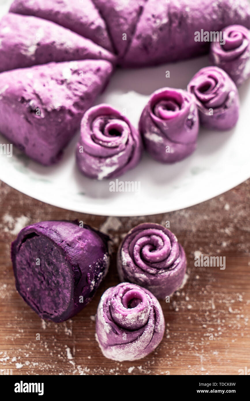 Purple potato pastry cuisine Stock Photo - Alamy