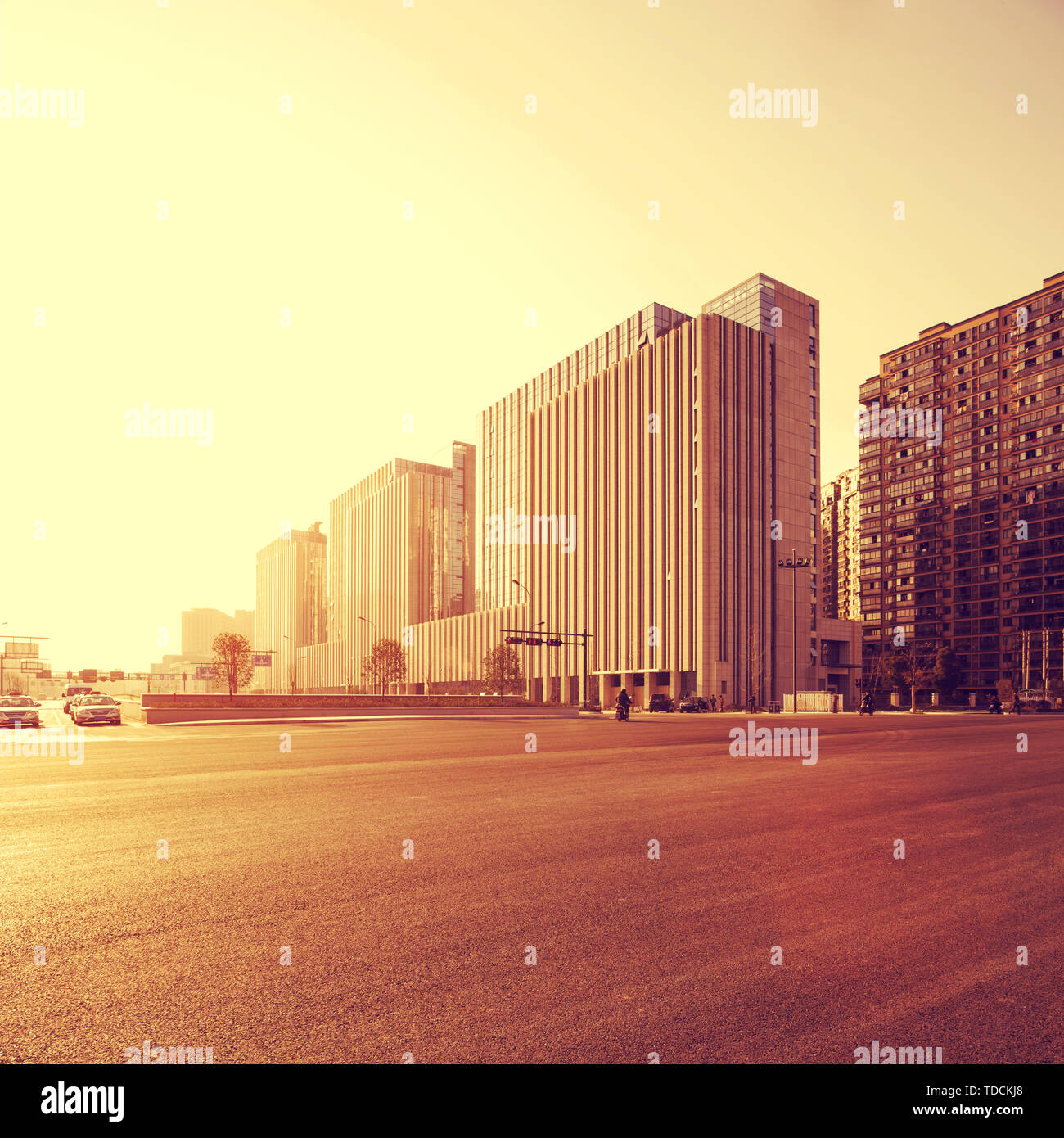 Modern city with sunset Stock Photo - Alamy