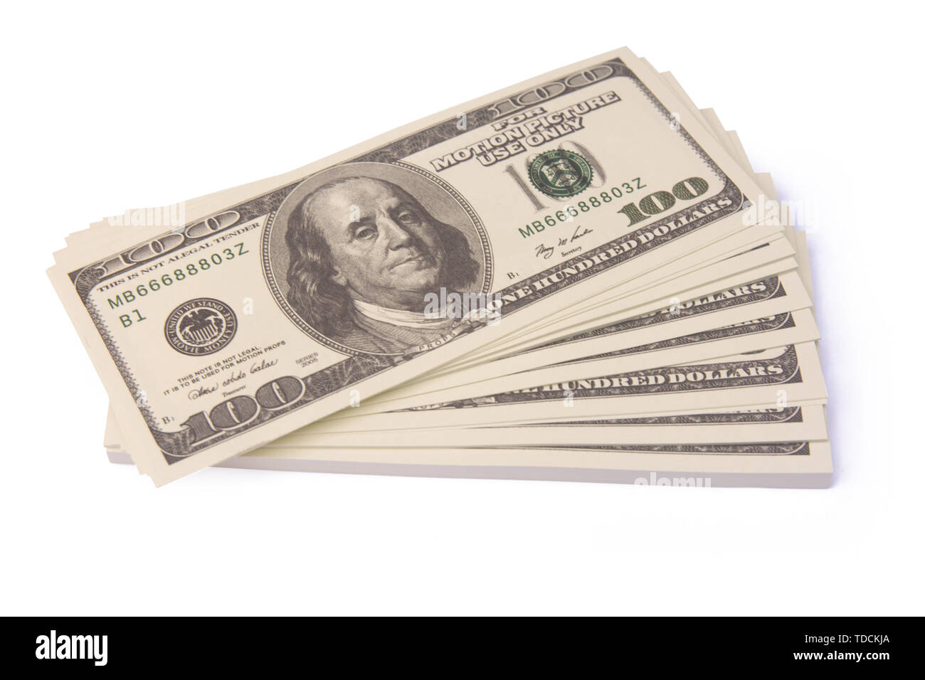 100 US Dollar bills bundles stack isolated on white background with ...