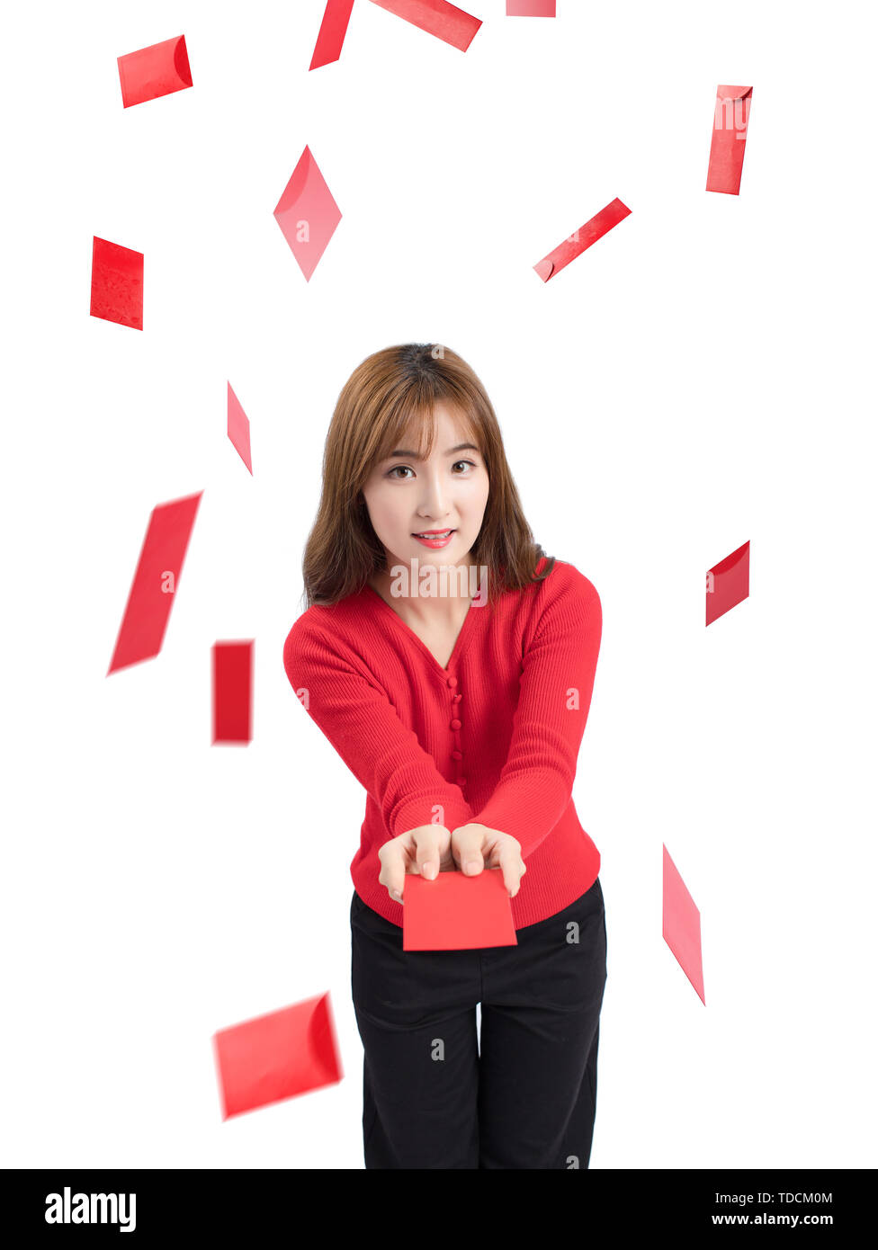 Red envelopes rain beauty on white background Stock Photo - Alamy