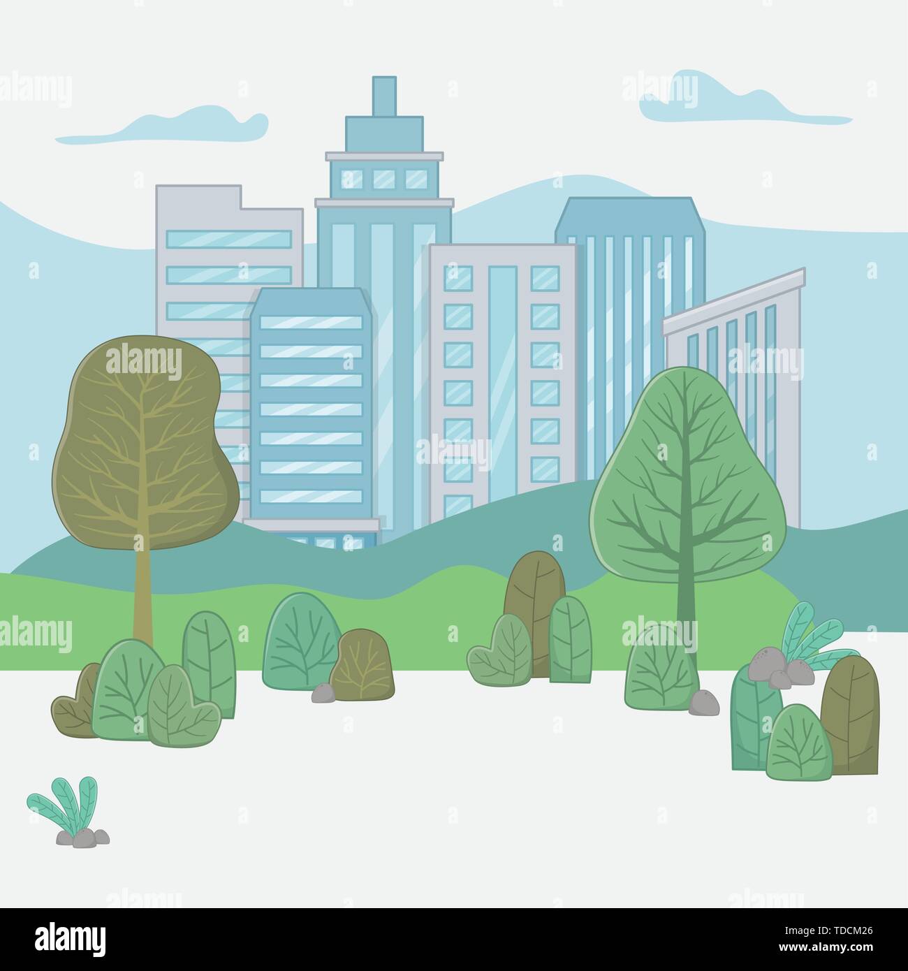 City and trees design, Building architecture urban modern downtown and ...