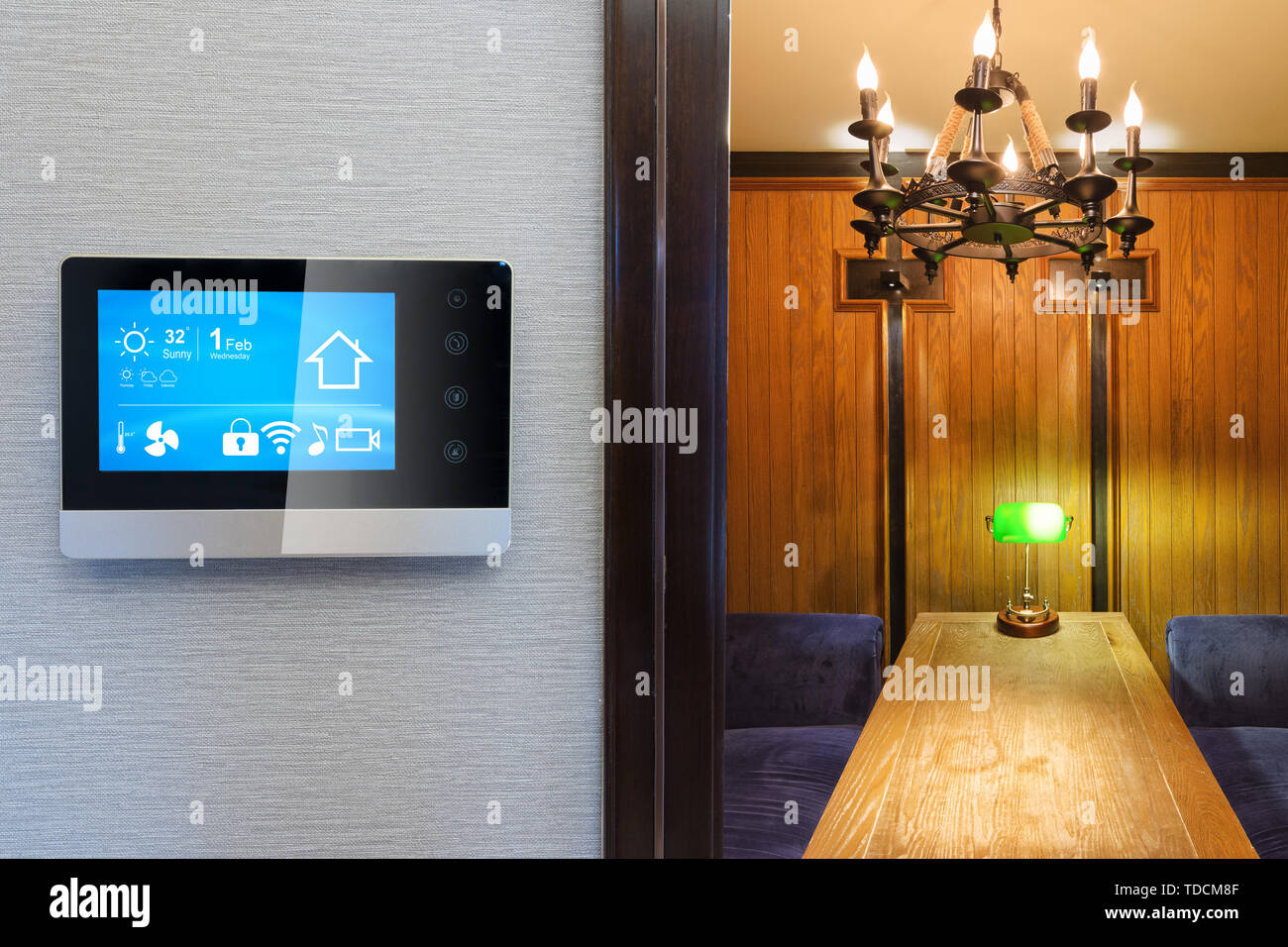 smart screen with smart home with modern cafe Stock Photo - Alamy