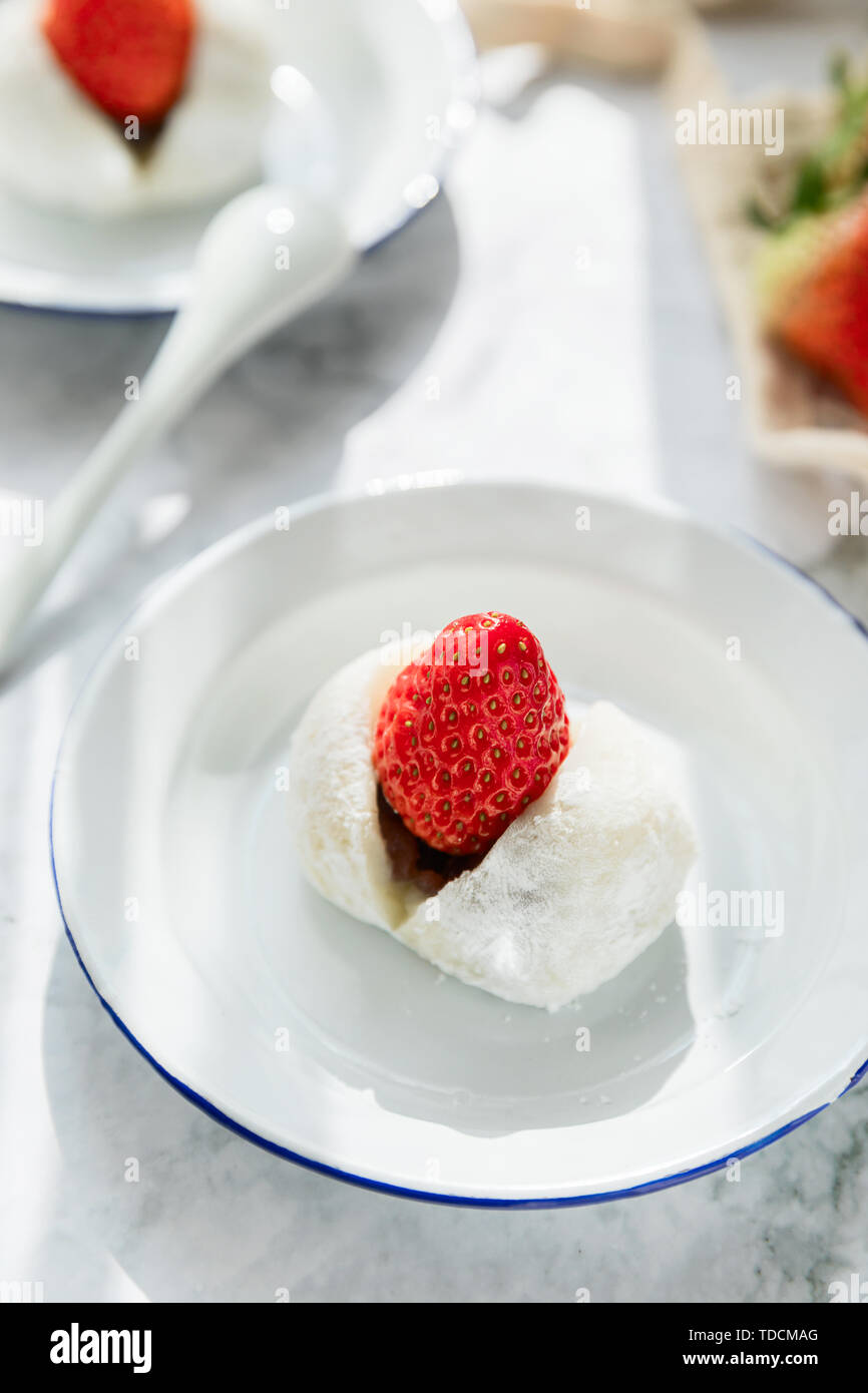 Strawberries, red beans, glutinous rice noodles and fruit Stock Photo ...