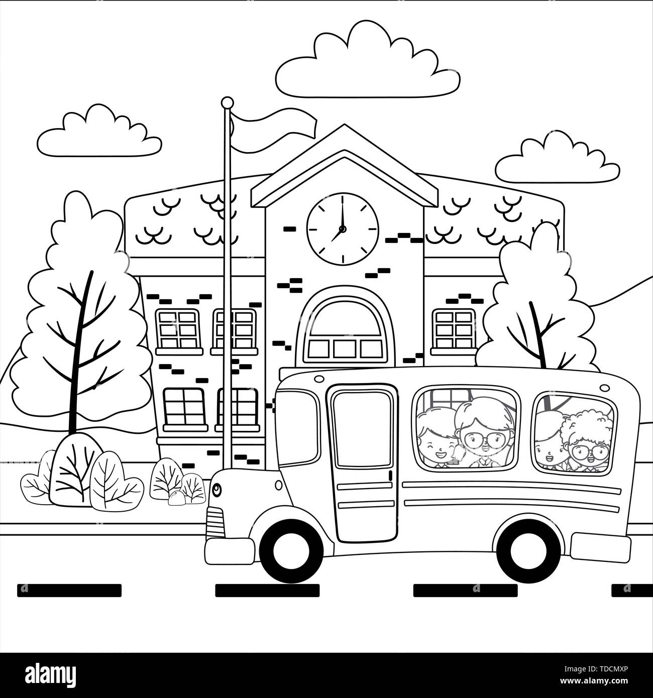 School Building Drawing For Kids