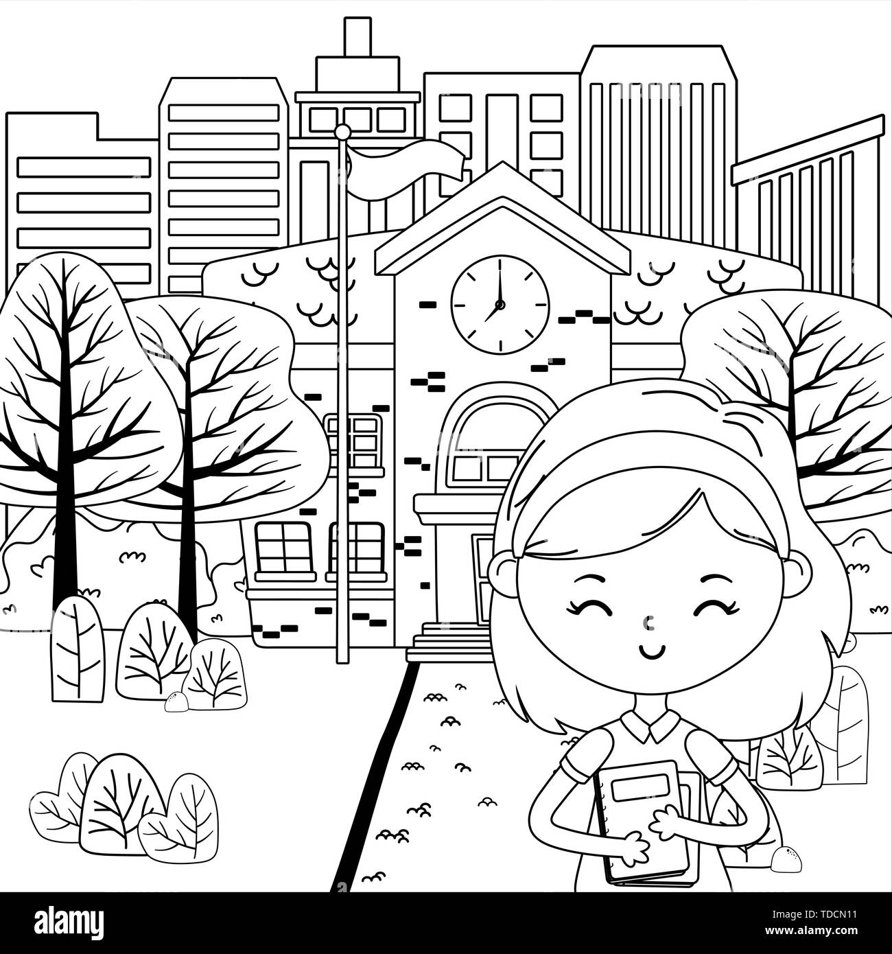School building and girl cartoon design, Education lesson study ...
