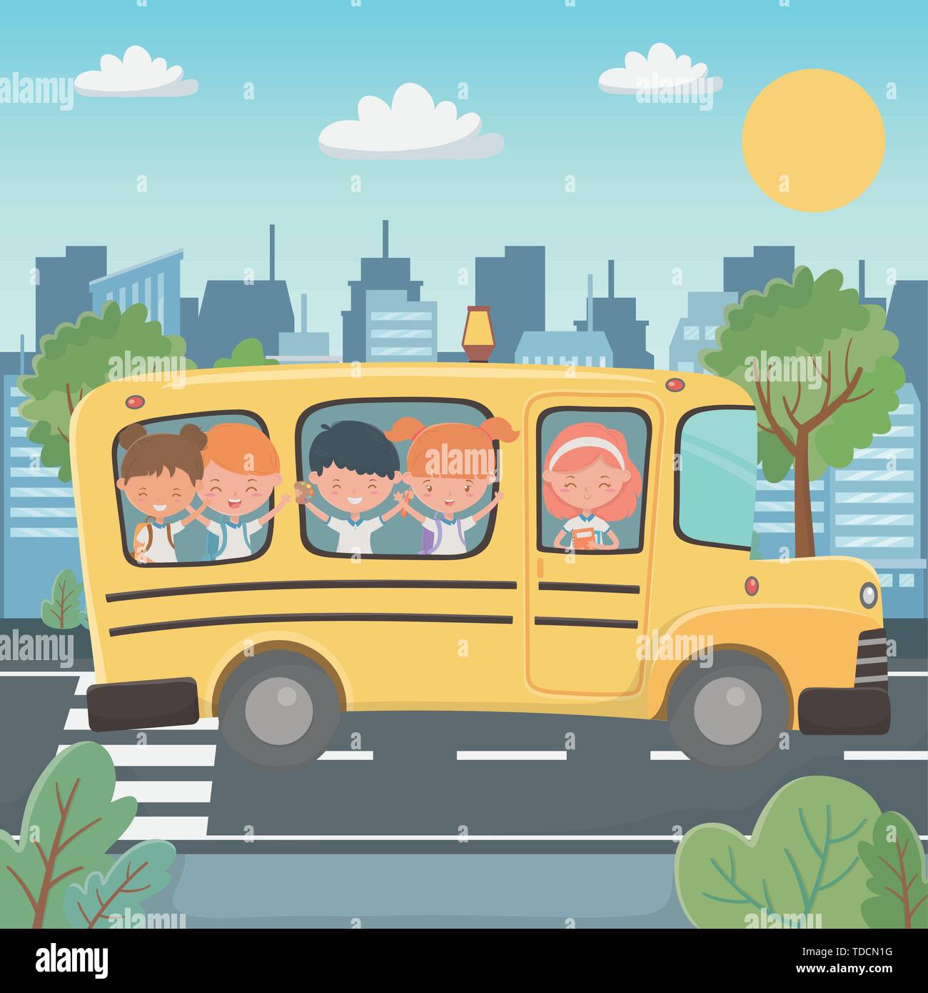 School bus and kids design, Education lesson study learning classroom ...