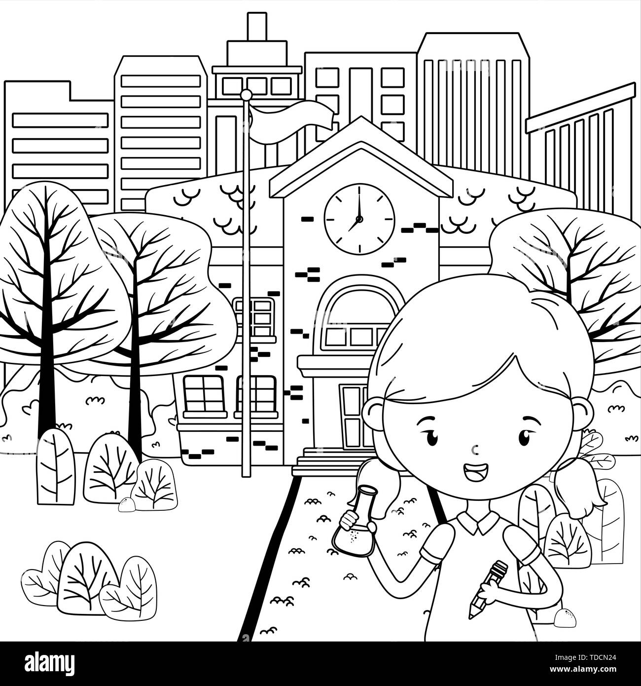 School building and girl cartoon design, Education lesson study ...