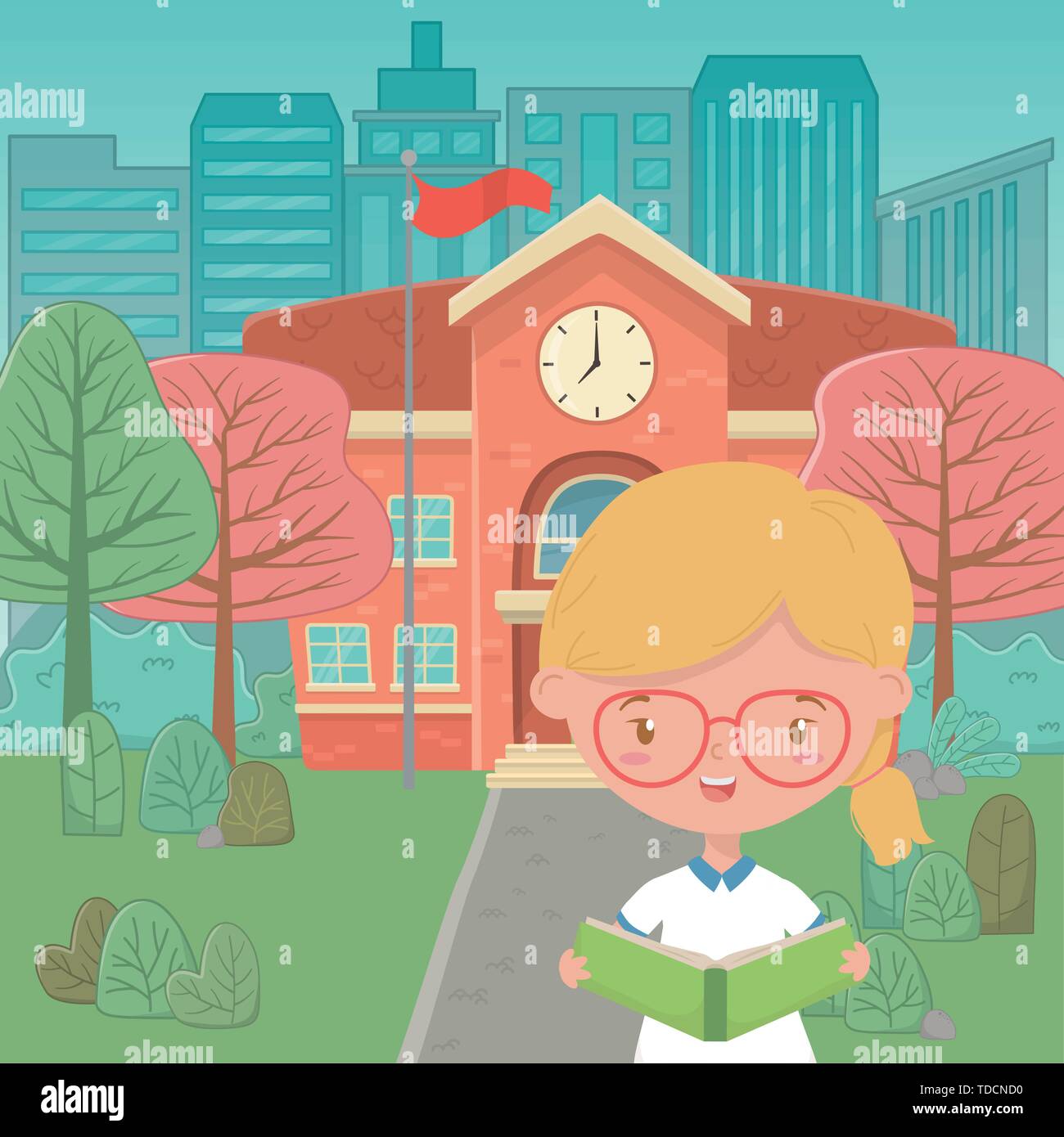 School building and girl design, Education lesson study learning ...