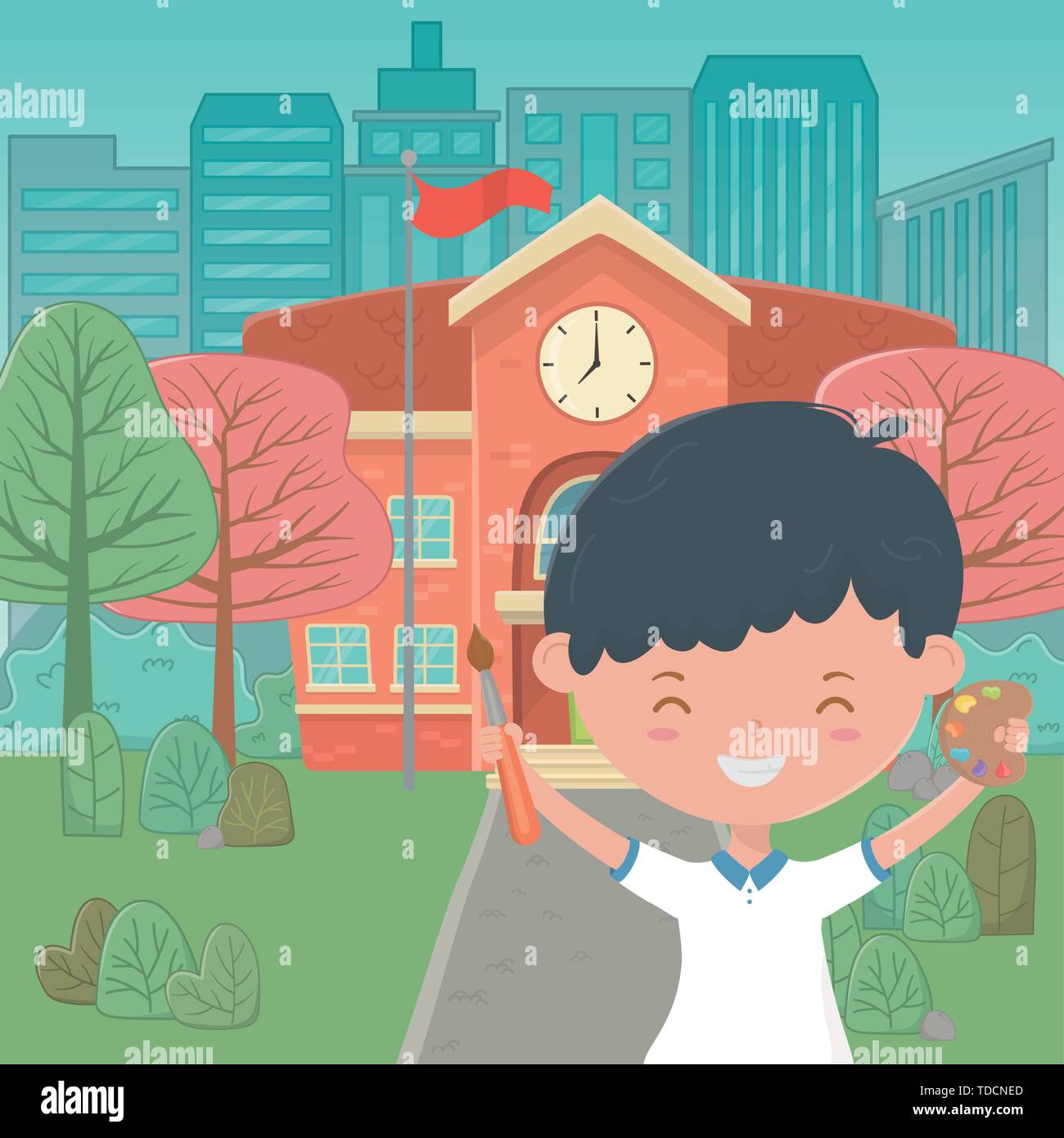 School building and boy design, Education lesson study learning ...