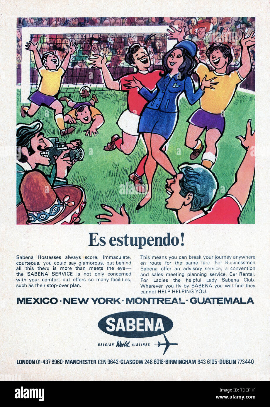 Sabena Airline Air Hostess in Football Advert 1970 Stock Photo - Alamy