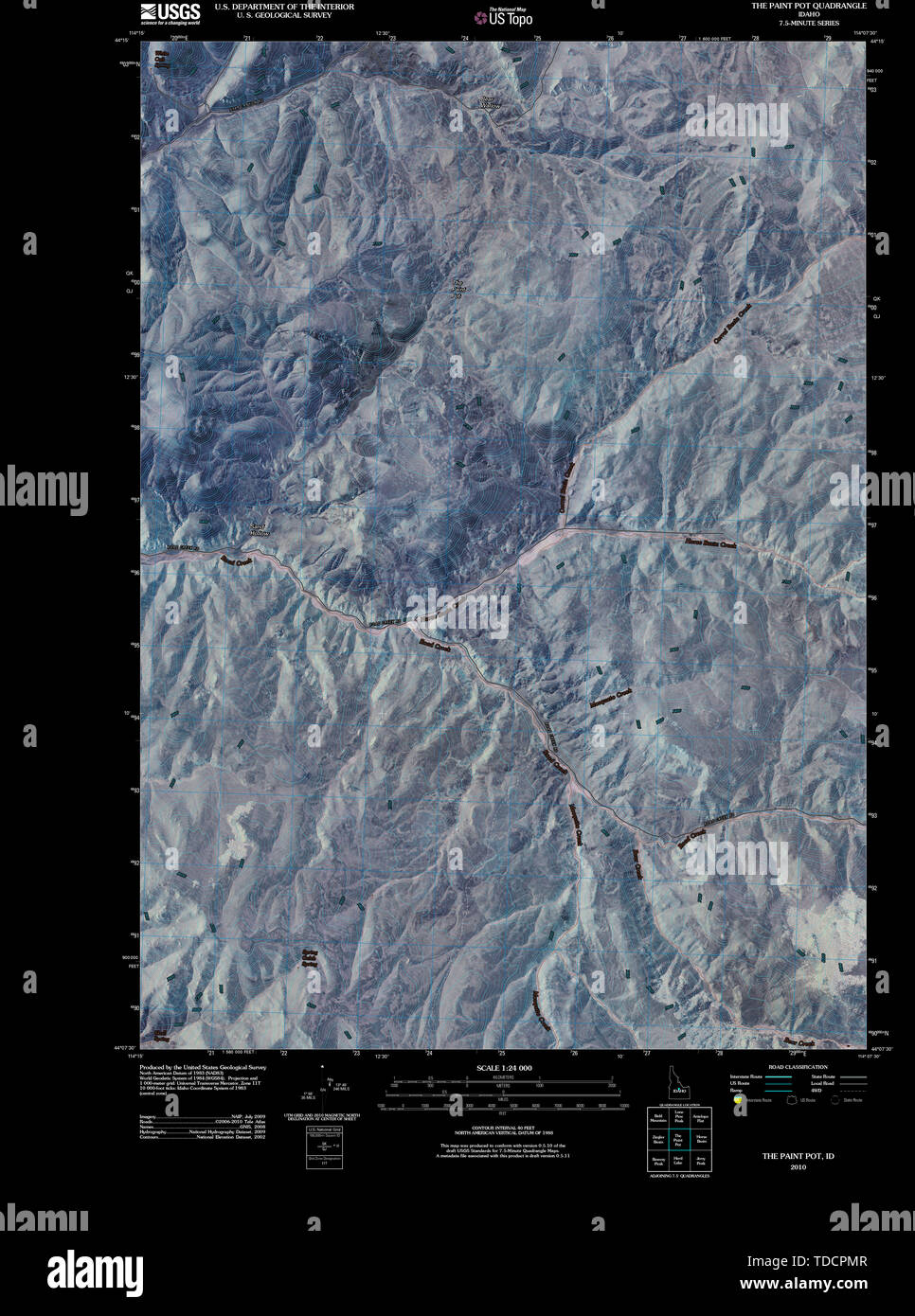 USGS TOPO Map Idaho ID The Paint Pot 20101116 TM Inverted Restoration ...