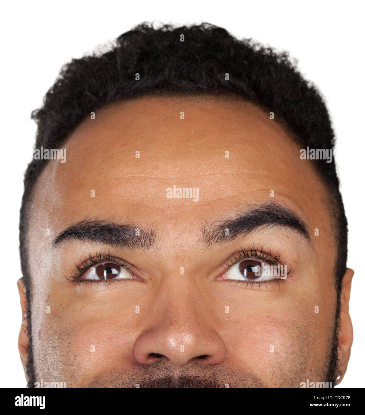 Close up portrait of a thoughtful black man isolated on white ...