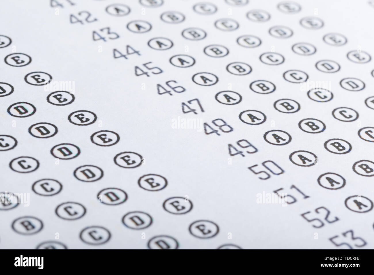 Test score sheet with answers Stock Photo - Alamy
