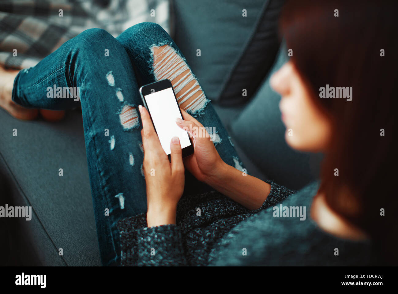 Woman with technology, relax Stock Photo - Alamy