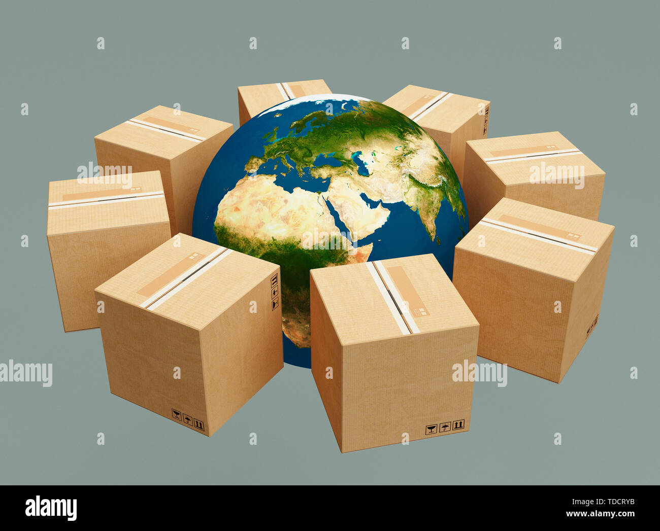 Earth and cardboard boxes, 3d rendering Stock Photo - Alamy