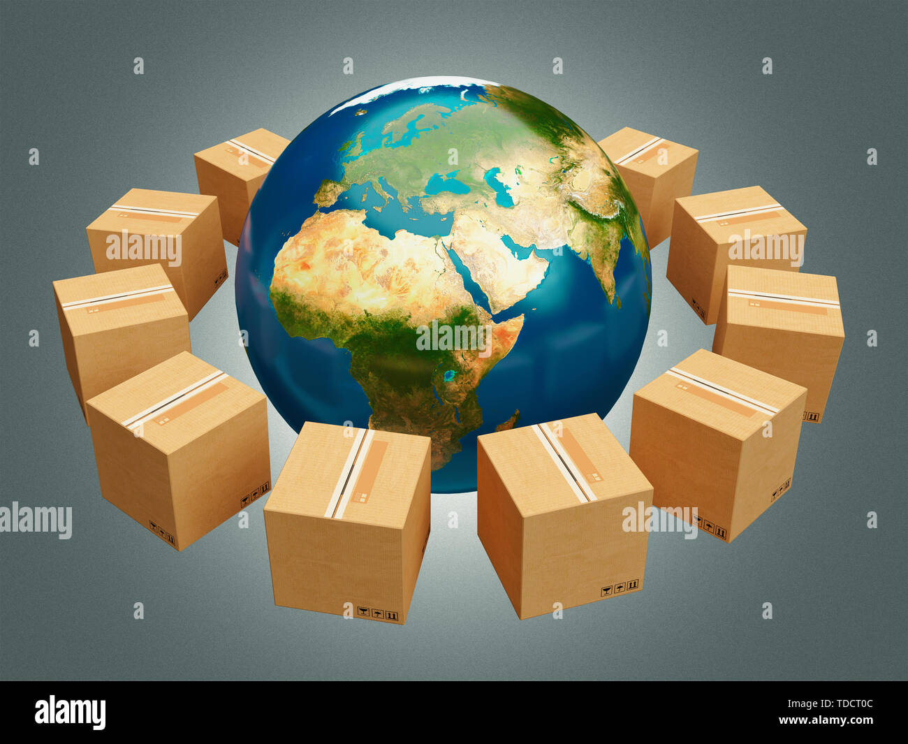 Earth and cardboard boxes, 3d rendering Stock Photo - Alamy