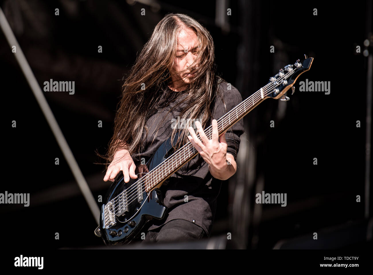 Florence, Italy. 13th June, 2019. John Myung, bassist of the American ...