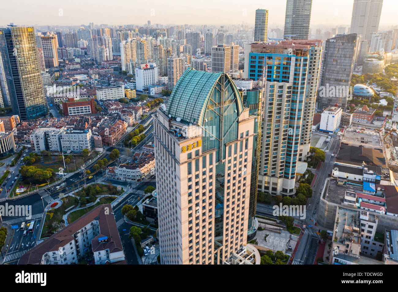 aerial shot of the first high-rise building magnolia building in ...