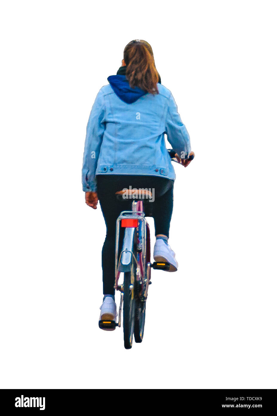Isolated photo back view woman riding bicycle Stock Photo - Alamy