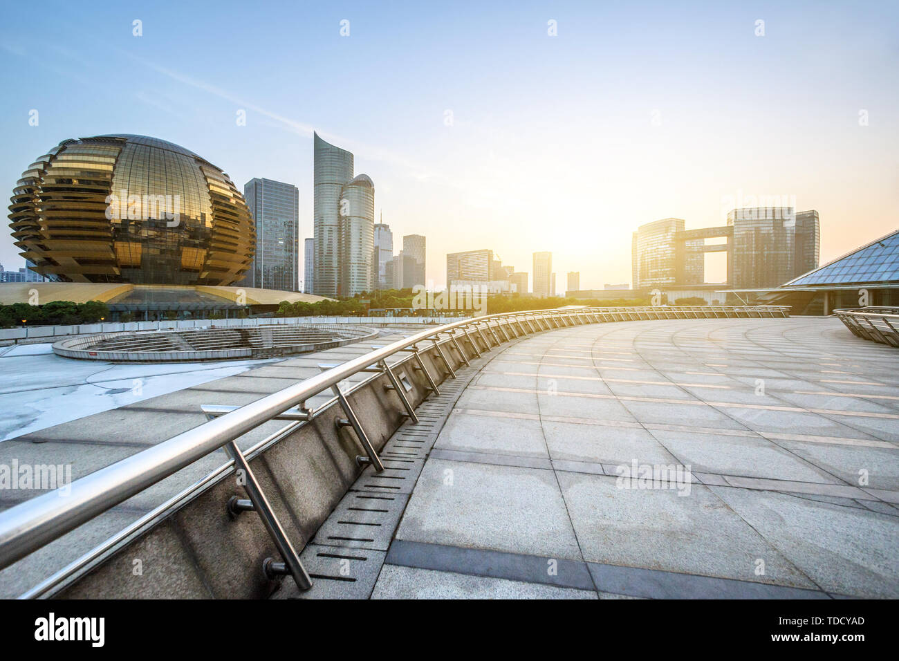 modern square and skyscrapers under sunbeam Stock Photo - Alamy