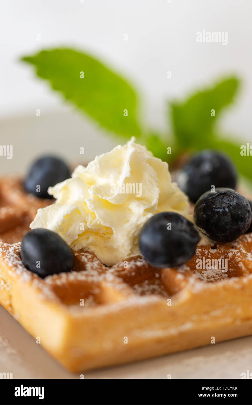 belgian waffle with blueberries Stock Photo - Alamy