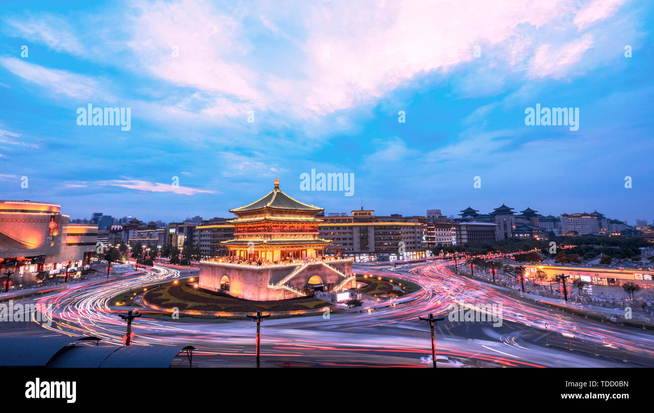 The ancient building clock tower and drum tower in the ancient city of ...