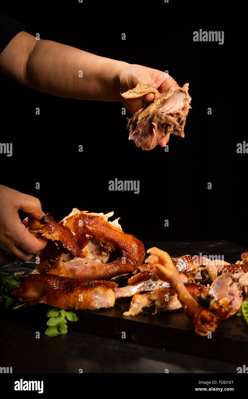 Northeast characteristic traditional hand-torn pickpocket chicken Stock ...